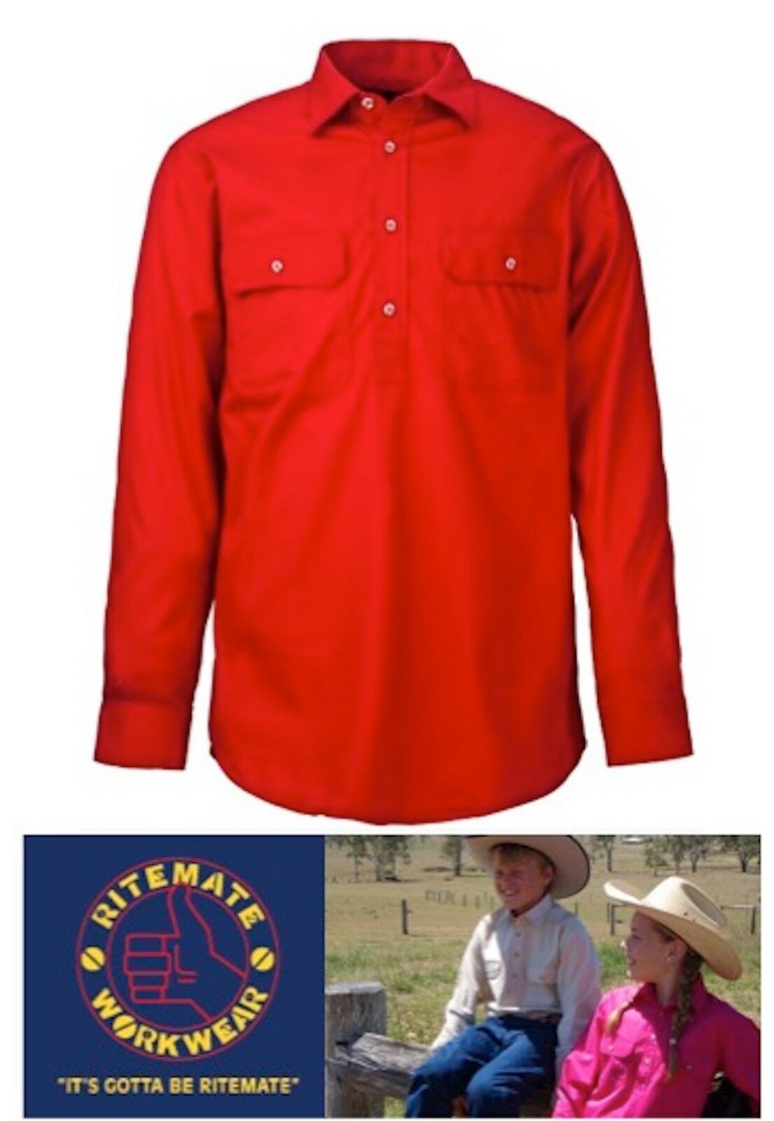 Kid’s Pilbara 1/2 Button L/S Work Shirt | Outback Whips & Leather